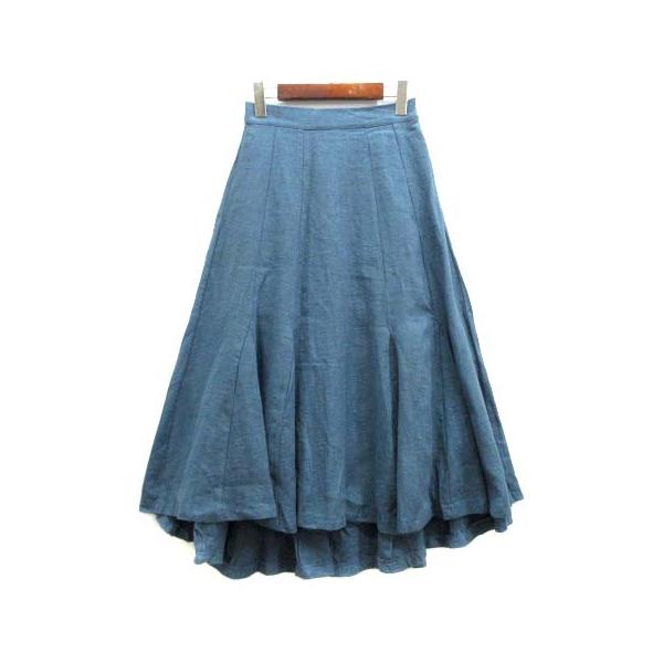 未使用品 メルロー イキュー MERLOT IKYU リネン ロング フレアスカート ウエストゴム ブルー 青 F レディース【表記サイズ】F【実寸サイズ】ウエスト：66-76cm　ヒップ：104cm　スカート丈：(最長)87cm　　【素材...