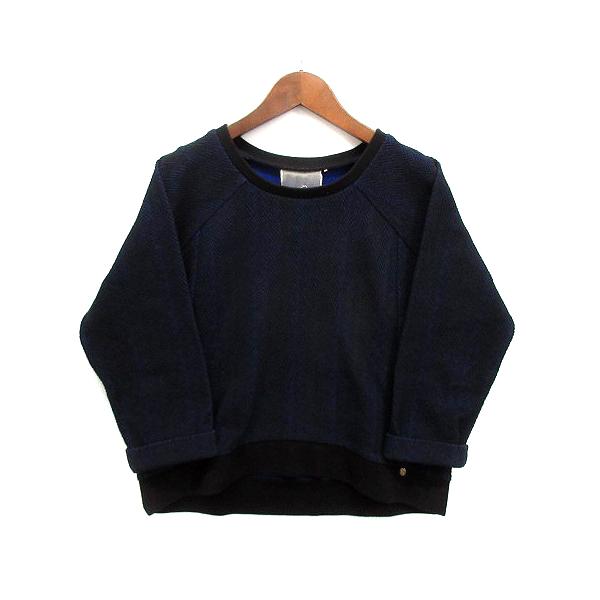 ヤンガニー yangany ヘリンボーン スウェット トレーナー 七分袖 ブラック ブルー 黒 青 38 日本製 レディース【ブランド】ヤンガニー yangany【表記サイズ】38【実寸サイズ】身幅：54cm　着丈：51cm　ゆき丈：58c...