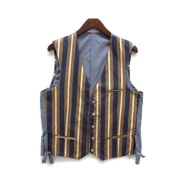 トネッロ TONELLO ストライプ シャンブレー ジレ ベスト ネイビー ブラウン ベージュ 50 イタリア製 メンズ【ブランド】トネッロ TONELLO【表記サイズ】50【実寸サイズ】肩幅：38cm　身幅：48cm　着丈：57.5cm　...