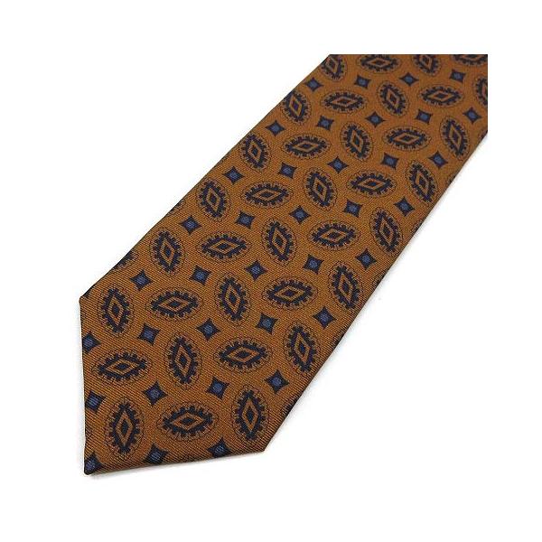 ルイーザ エスポジット Luisa Esposito 7cm スタンプ コモン ネクタイ シルク キャメルブラウン イタリア製 【実寸サイズ】全長約144cm×剣幅約7cm　【素材】シルク100％【色】キャメルブラウン【状態】目立ったダメー...