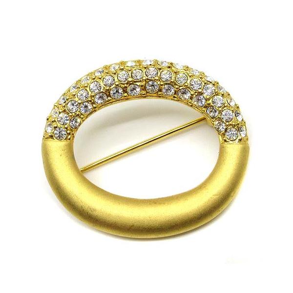 モネ Monet Oリング ブローチ ハーフパヴェ ゴールド ヴィンテージ 【実寸サイズ】ヨコ33mm×タテ30mm　【色】ゴールド【状態】細かいスレ傷はありますが、その他に目立ったダメージはなく、問題なくご使用いただける商品です。　※あく...