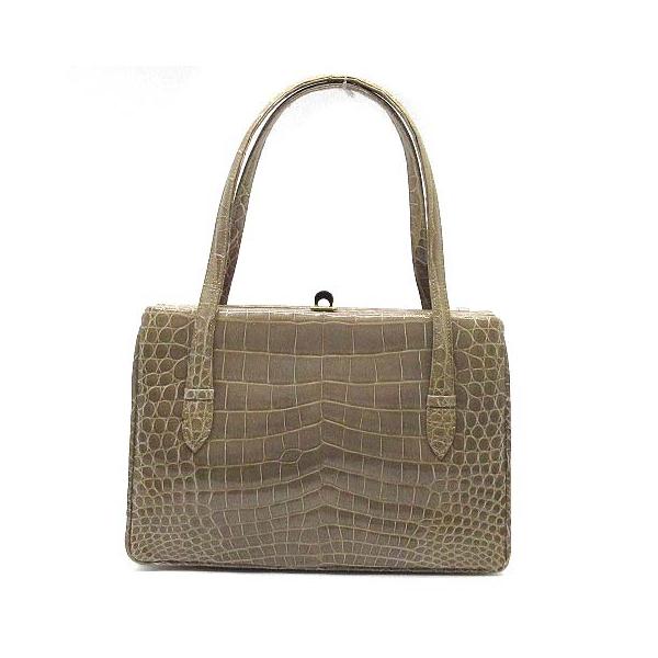 マジェスティック majestic IRV クロコダイル ハンドバッグ シャイニング ライトベージュ 西ドイツ製 【実寸サイズ】持ち手の長さ：45cm　ヨコ：25.5cm　タテ：17cm　マチ：7cm　　【色】ライトベージュ(シャイニング)...