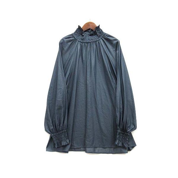 ベーセッツ B7 NO ROSE WITHOUT A THORN ギャザー ハイネック サテン ブラウス 長袖 ブルー 青 38 レディース【表記サイズ】38【実寸サイズ】身幅：57cm　着丈：68cm　ゆき丈：81cm　　【素材】ポリエス...
