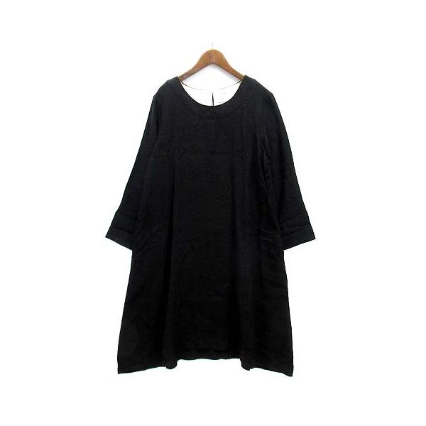 ルシエルタンドゥース LE CIEL A TEMPS DOUX リネン Aライン ワンピース ミディ丈 長袖 ブラック 黒 レディース【表記サイズ】表記なし※実寸サイズでご確認ください。【実寸サイズ】肩幅：42cm　身幅：50cm　袖丈：5...