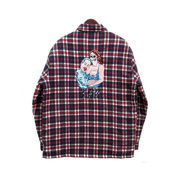 ボーンアンドレイズド BORN X RAISED PCP/LSD ネルシャツ ジャケット 中綿 チェック レッド ネイビー 赤 紺 S ☆AA★ メンズ【表記サイズ】S【実寸サイズ】肩幅：50cm　身幅：62cm　着丈：76.5cm　袖丈：...
