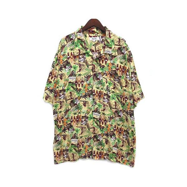 アラスコ ALASKO アロハシャツ オープンカラー レーヨン リゾート サーフィン柄 半袖 イエロー 5L 32505 大きいサイズ メンズ【表記サイズ】5L【実寸サイズ】肩幅：60cm　身幅：62cm　着丈：82.5cm　袖丈：28cm...
