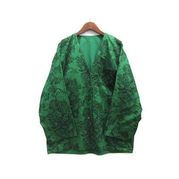 ハナエモリ HANAE MORI リバーシブル Vネック カーディガン シャツ 花柄 チーフ付き グリーン 緑 9A3 ヴィンテージ レディース【ブランド】ハナエモリ HANAE MORI【表記サイズ】9A3胸囲 82腰囲 91身長 160...