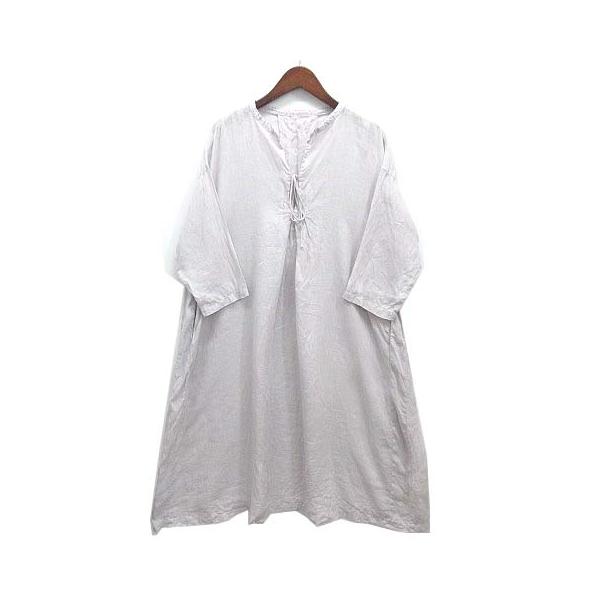ネストローブ nest Robe リネン バンドカラー スモック ワンピース 膝丈 七分袖 ライトグレー F 01192-1171 レディース【ブランド】ネストローブ nest Robe【表記サイズ】F【実寸サイズ】肩幅：54cm　身幅：5...