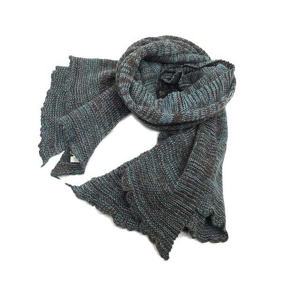 ハグオーワー G.H.HURT＆SON ウール ミックスニット ショール ストール グリーン ブラウン 緑 茶 レディース【実寸サイズ】全長（フリンジ含まず）：120cm　幅：80cm　　【素材】ウール100％【色】グリーン×ブラウン【状態...