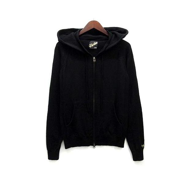 ヴィクティム VICTIM ダブルジップ ウール ニット パーカー 袖ロゴ刺繍 ブラック 黒 M メンズ【ブランド】ヴィクティム VICTIM【表記サイズ】M【実寸サイズ】身幅：45cm　着丈：62cm　ゆき丈：82cm　　【素材】毛100...