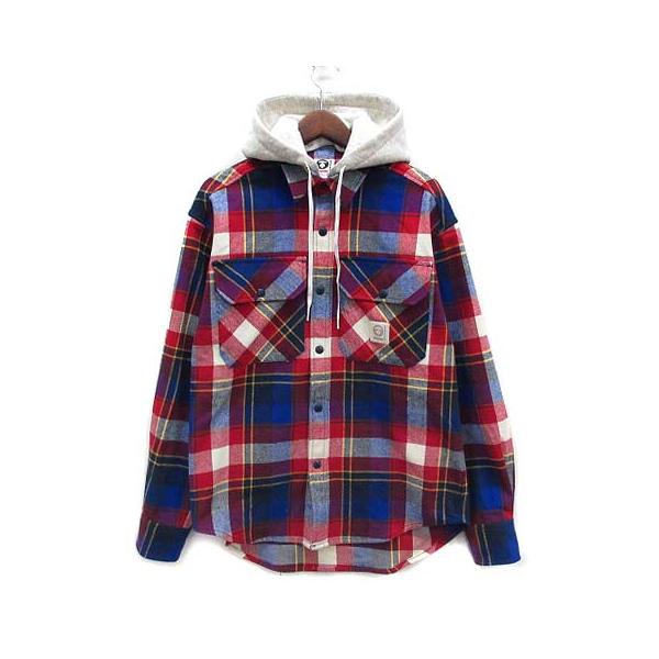 エーエイプ アベイシングエイプ AAPE NOW チェック フーデッド ヘビーネルシャツ ジャケット moonface check hooded shirt jacket M 美品【表記サイズ】M【実寸サイズ】肩幅：53cm　身幅：60cm...