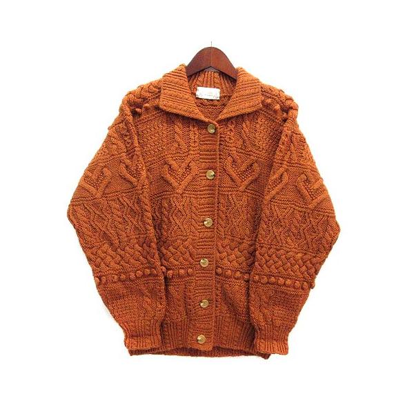 セシレーヌ Cecilene ハート ケーブル ウール ハンドニット カーディガン 長袖 オレンジブラウン 茶 M-L  レディース【表記サイズ】M-L【実寸サイズ】肩幅：48cm　身幅：53cm　着丈：59cm　袖丈：53cm　　【素材】...