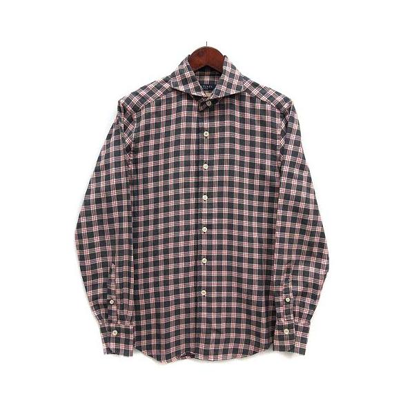 センティネル ディサイド SENTINEL DECIDE カンクリーニ CANCLINI カッタウェイ 起毛ビエラ チェック シャツ 長袖 グレー レッド 44 美品【表記サイズ】44【実寸サイズ】肩幅：42cm　身幅：51cm　着丈：69...