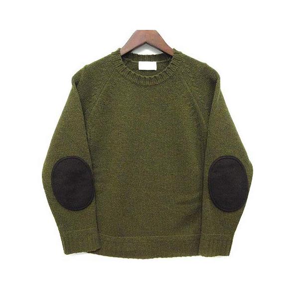 ソリア Soglia ランドノア ブリティッシュウール エルボーパッチ ニット セーター LANDNOAH Sweater グリーン 緑 S メンズ【表記サイズ】S【実寸サイズ】身幅：46cm　着丈：62cm　ゆき丈：73cm　　【素材】毛...
