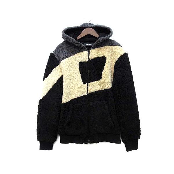 ディーゼル DIESEL S-ALDY ボア フリース パーカー フーデッド ジャケット ブラック ベージュ XS メンズ【ブランド】ディーゼル DIESEL【表記サイズ】XS【実寸サイズ】肩幅：49cm　身幅：55cm　袖丈：62cm　着...