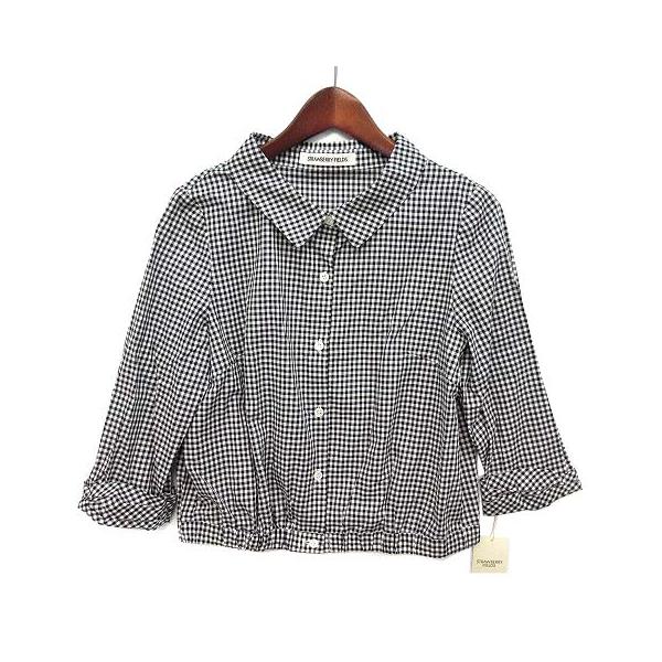未使用品 ストロベリーフィールズ STRAWBERRY-FIELDS ギンガムチェック クロップド シャツ ブラウス 裾ゴム 七分袖 ブラック ホワイト 2【ブランド】ストロベリーフィールズ STRAWBERRY-FIELDS【表記サイズ】...