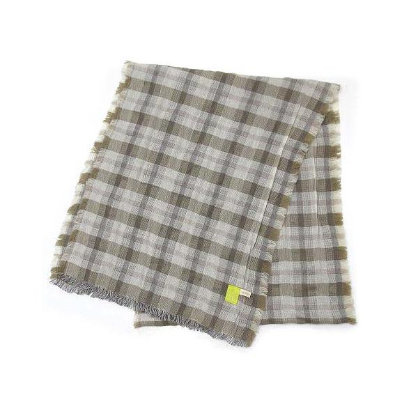 トライツ TRAITS コットン リネン ジャガード チェック フランス生地 カーキベージュ 【実寸サイズ】全長（フリンジ含まず）：195cm　幅：37.5cm　　【素材】リネン58％、コットン42％【色】カーキベージュ【状態】この商品には...