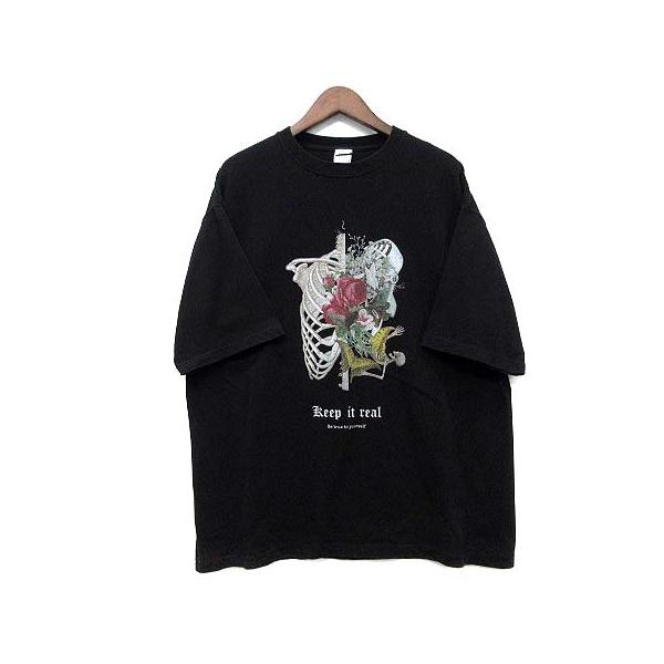 ダルクロージング DALL CLOTHING keep it real ボーン フラワー プリント ヘビーウェイト Tシャツ 半袖 ブラック 黒 L メンズ【表記サイズ】L【実寸サイズ】肩幅：56cm　身幅：60cm　着丈：72cm　袖丈：...