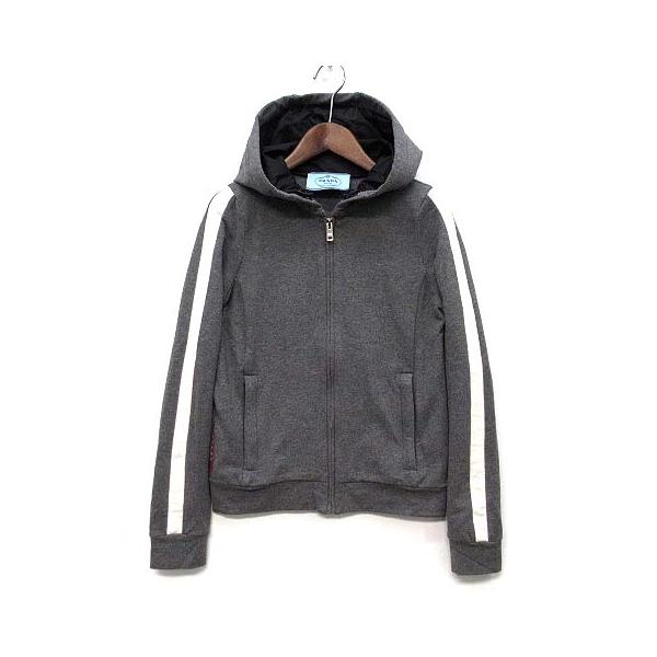 プラダ PRADA サイドライン スウェット ストレッチ ジップアップ パーカー ラバーロゴ グレー XS レディース【ブランド】プラダ PRADA【表記サイズ】XS【実寸サイズ】肩幅：32cm　身幅：44cm　着丈：52cm　袖丈：59c...