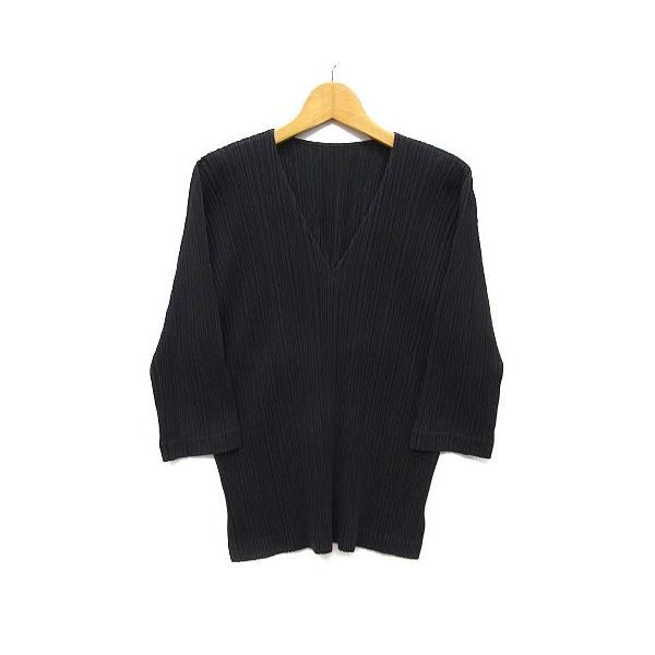 プリーツプリーズ PLEATS PLEASE イッセイミヤケ プリーツ Vネック カットソー 5分袖 ブラック 黒 3 PP43-JK452 レディース【ブランド】プリーツプリーズ PLEATS PLEASE【表記サイズ】3【実寸サイズ】肩...