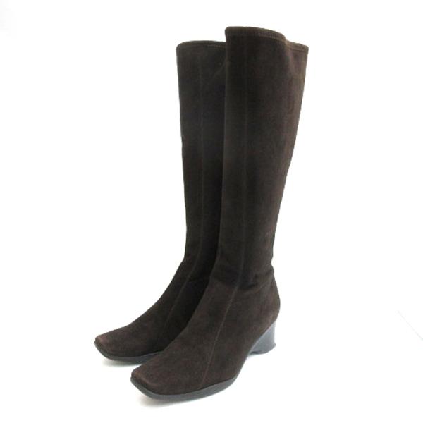 銀座ヨシノヤ yoshinoya スエード ロング ブーツ 21.5cm ブラウン 250227E 靴 レディース【表記サイズ】21.5cm【実寸サイズ】筒周り：33cm　筒高：34cm　ヒールの高さ：4.5cm　足首：24cm　　【素材】...