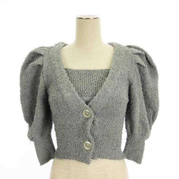 アメルジュ amerge カーディガン アンサンブルニット 七分袖 キャミソール 青 ブルー M ■FF レディース【表記サイズ】Mバスト 79-87身長 154-162【実寸サイズ】身幅：27cm　前身頃：27cm　総丈：41.5cm　後...