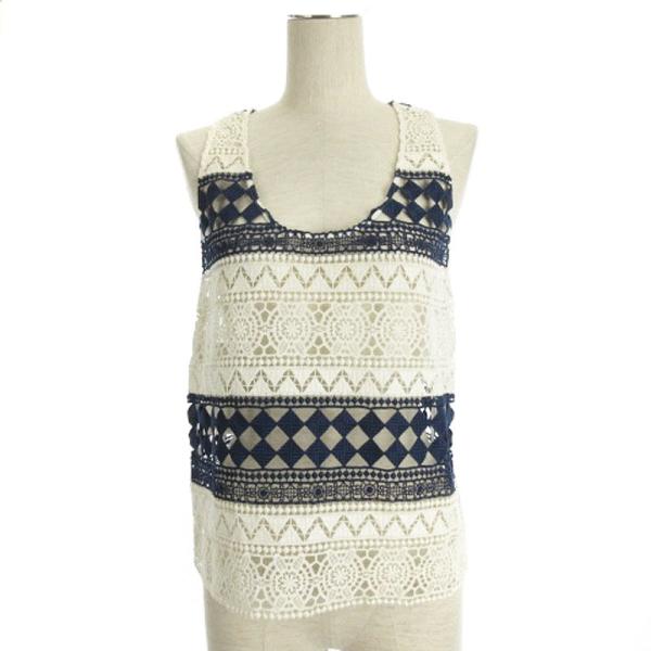 フィロソフィディロレンツォセラフィニ philosophy di lorenzo serafini ノースリーブ カットソー レース ボーダー ホワイト ネイビー 250729E レディース【表記サイズ】I/40F/36USA/4【実寸サイ...