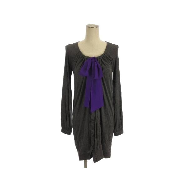 ポールスミス PAUL SMITH Paul + ワンピース ひざ丈 長袖 リボン ギャザー レーヨン グレー パープル 40 レディース【ブランド】ポールスミス PAUL SMITH【表記サイズ】40B 81-85H 89-93T 158...