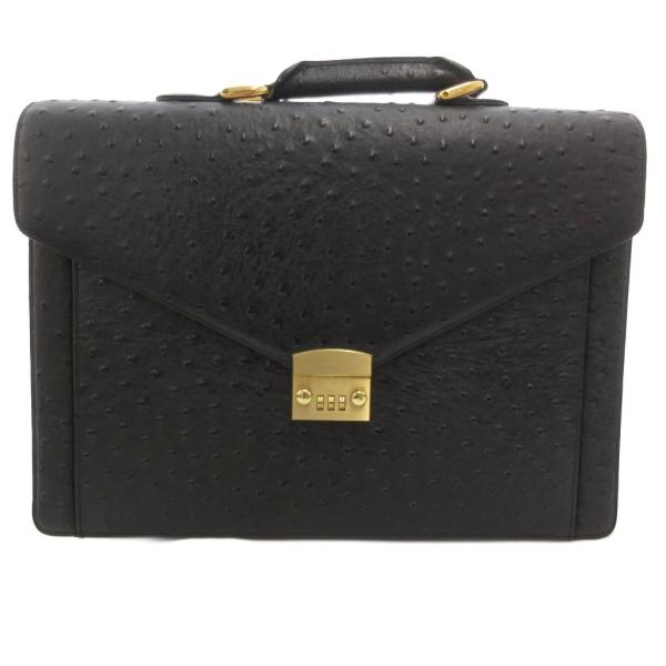 ルシオ LUCIO オーストリッチ ブリーフケース バッグ レザー 黒 ブラック /JS レディース【実寸サイズ】持ち手の長さ：約21cm　ヨコ：約39cm　タテ：約28cm　マチ：約9cm　ショルダーの長さ：-cm　　【素材】オーストリッ...