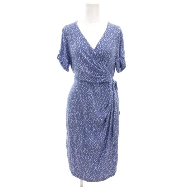 セラフィン Seraphine カシュクールワンピース 半袖 ひざ丈 ドレープ ドット柄 38 青 ブルー 白 ホワイト /GV ■GY43 【表記サイズ】D38(M相当)【実寸サイズ】肩幅：37cm　身幅：41cm　袖丈：96cm　総丈：...