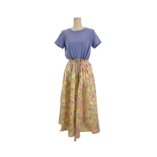 ドスディオサス DOS DIOSAS ドッキング ワンピース 半袖 総柄 38 ブルー イエロー系 251128E ■GY43 レディース【表記サイズ】38【実寸サイズ】肩幅：37cm　身幅：45cm　着丈：122cm　袖丈：15cm　　【...