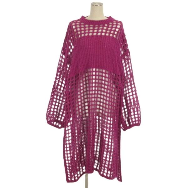 アシメスタイル ASYMME STYLE ワンピース ロング 長袖 透かし編み ピンク ■FF レディース【表記サイズ】-【実寸サイズ】肩幅：60cm　身幅：59cm　袖丈：50cm　総丈：103cm　　【素材】アクリル ポリエステル【色】...