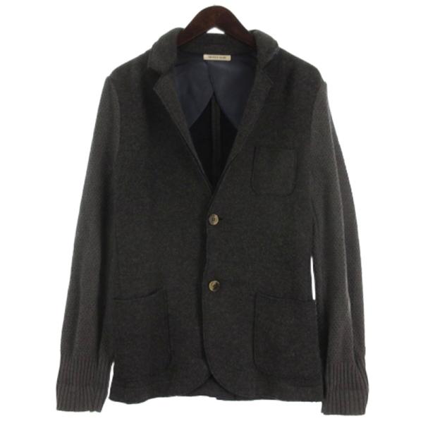 OBVIOUS BASIC ニット ジャケット 切替 グレー S メンズ【表記サイズ】S【実寸サイズ】肩幅：42cm　身幅：44cm　袖丈：62cm　着丈：69cm　　【素材】ウール ナイロン【色】グレー【状態】多少の使用感がございますが、...