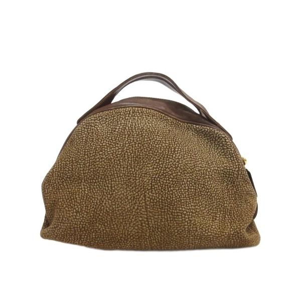 ボルボネーゼ BORBONESE ハンドバッグ うぐいす柄 ブラウン ■EC レディース【ブランド】ボルボネーゼ BORBONESE【実寸サイズ】ヨコ：27cm　タテ：20cm　マチ：12cm　　【状態】・内側にシミ、汚れあり　・スレ　※全...