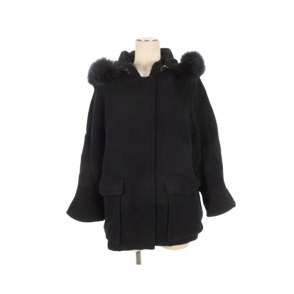 カオン Kaon ショート コート ファー ネイビー S 260127E ■TC レディース【ブランド】カオン Kaon【表記サイズ】S【実寸サイズ】肩幅：38cm　身幅：49cm　着丈：58cm　袖丈：50cm　　【素材】本体/毛100％...