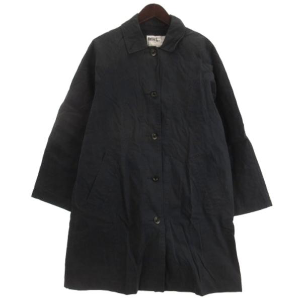 マーガレットハウエル MHL. ステンカラー コート ネイビー 2 ■TC メンズ【ブランド】マーガレットハウエル MHL.【表記サイズ】2【実寸サイズ】身幅：63cm　着丈：90cm　ゆき丈：77cm　　【素材】コットン ナイロン【色】ネ...