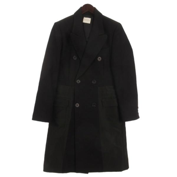 LOU DALTON チェスター コート 切替 英国製 ブラック 46 ■TC メンズ【表記サイズ】46【実寸サイズ】肩幅：42cm　身幅：49cm　袖丈：63cm　着丈：107cm　　【素材】ウール ナイロン【色】ブラック【状態】・裾裏地...