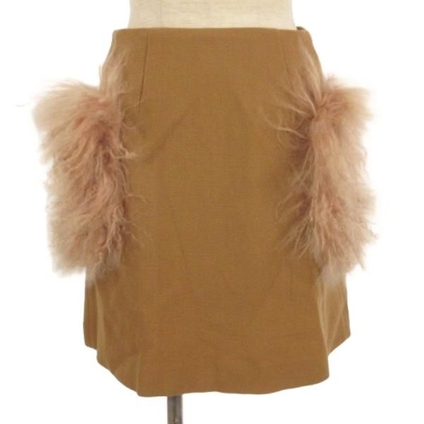 ラウラ Laula ミニスカート チベットラムファー ブラウン 2 ■TC レディース【ブランド】ラウラ Laula【表記サイズ】2【実寸サイズ】ウエスト：66cm　ヒップ：84cm　スカート丈：44.5cm　　【素材】表地 ウール ポリウ...