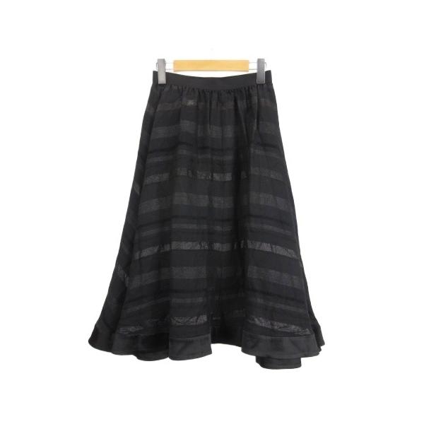 ゼロエイトサーカス 08SIRCUS ボーダー フレア スカート ロング 1 ブラック ■TC レディース【ブランド】ゼロエイトサーカス 08SIRCUS【表記サイズ】1【実寸サイズ】ウエスト：62-68cm　ヒップ：92cm　スカート丈：...