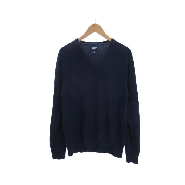 ランズエンド LANDS' END Vネック ニット 長袖 コットン L ネイビー ■GY12 メンズ【ブランド】ランズエンド LANDS' END【表記サイズ】L【実寸サイズ】肩幅：45cm　身幅：49cm　袖丈：64cm　着丈：66cm...