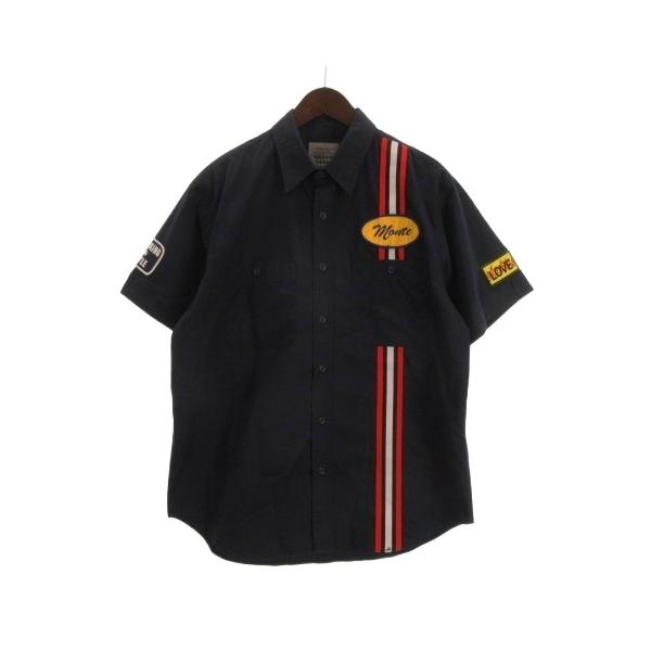 NEVER SEEN THING ワーク シャツ 半袖 ネイビー L 260226E ■GY12 メンズ【表記サイズ】L【実寸サイズ】肩幅：48cm　身幅：57cm　着丈：75cm　袖丈：23cm　　【素材】ポリエステル65％ 綿35％【色...