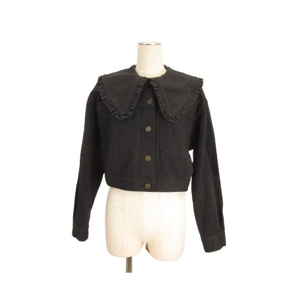 未使用品 ダブルフラッグス DOUBLE FLAGS フリルカラー デニム ジャケット Gジャン F ブラック ■GY12 レディース【表記サイズ】F【実寸サイズ】肩幅：50cm　身幅：52cm　袖丈：50cm　着丈：42cm　　【素材】綿...