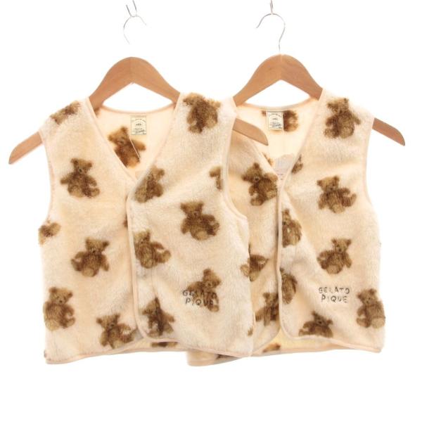 未使用品 ジェラートピケ ベイビー&amp;キッズ gelato pique Baby＆Kids タグ付き フリースベスト 2点セット 総柄 S M 白 ホワイト /FF ■GY09 キッズ【ブランド】ジェラートピケ ベイビー&amp;キッ...
