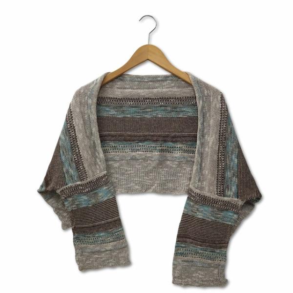 ジャニスマーケット janis market 麻混 コットンニット 変形 羽織 カーディガン グレージュ レディース【表記サイズ】レディース/表記なし【実寸サイズ】肩幅：-cm　身幅：89cm　着丈：67cm　袖丈：25cm　裄丈 約73c...