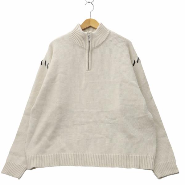 33DEGREES サーティスリーディグリーズ ハンドステッチ ハーフジップ ニット セーター M OFF WHITE オフホワイト 123808 レディース【表記サイズ】レディース:M【実寸サイズ】肩幅：62cm　身幅：67cm　着丈：6...