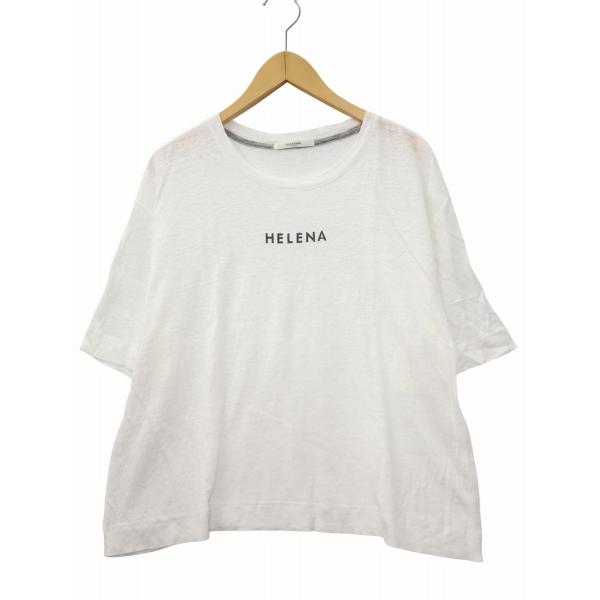 Grand PARK グランドパーク リネン クルーネック 半袖 HELENAプリント プルオーバー カットソー Tシャツ M WHITE(ホワイト) 春夏 レディース【表記サイズ】レディース:M【実寸サイズ】肩幅：49cm　身幅：53cm...