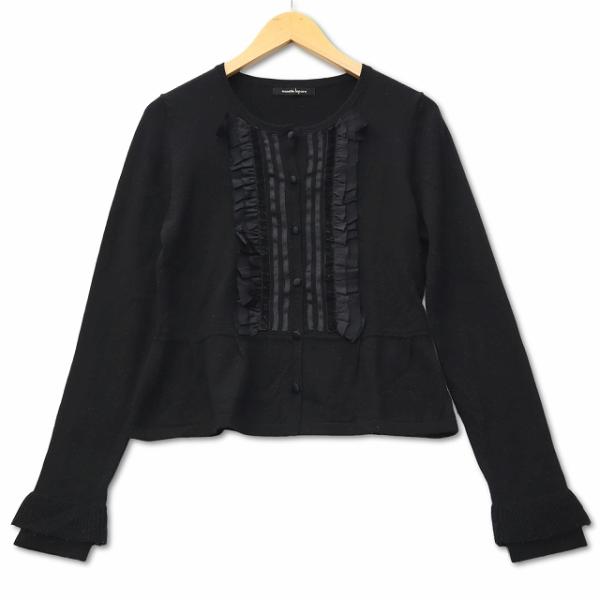 ナネットレポー nanette lepore シルクフリル ウール ニット カーディガン M ブラック レディース【ブランド】ナネットレポー nanette lepore【表記サイズ】レディース　M【実寸サイズ】肩幅：34cm　身幅：40....