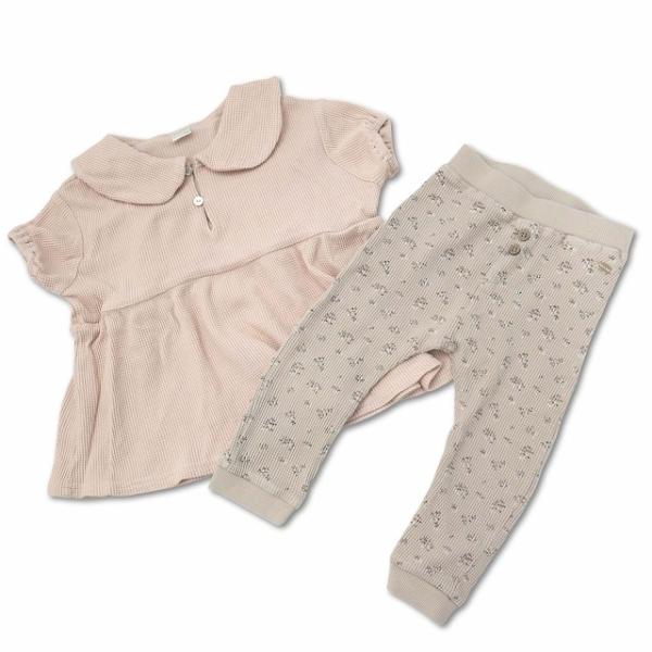 テータテート tete a tete うさぎ耳 × 花柄 サーマル ワッフルカットソー パンツ まとめ 100 キッズ【表記サイズ】女の子　100【実寸サイズ】肩幅：30cm　身幅：34cm　着丈：36cm　袖丈：8cm　パンツ　ウエスト4...