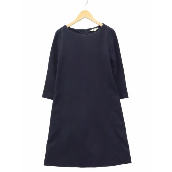 HACHE アッシュ ボートネック 長袖 膝丈 ワンピース 40 NAVY(ネイビー) 春秋 レディース【表記サイズ】レディース：40【実寸サイズ】肩幅：36.5cm　身幅：43cm　袖丈：49cm　総丈：89.5cm　　【素材】外側：ビス...