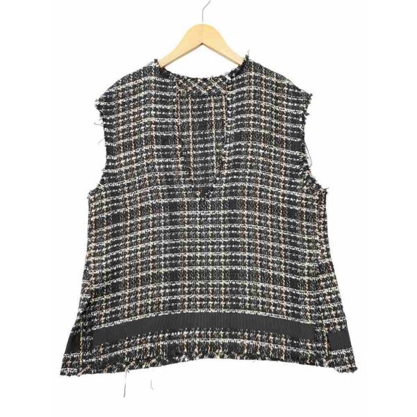 BLUE FRONCE ブルーフロンセ キーネック ツイード ベスト 38 BLACK(ブラック) レディース【表記サイズ】レディース：38【実寸サイズ】身幅：54cm　着丈：61cm　　【素材】レーヨン30% ポリエステル30% 毛18%...